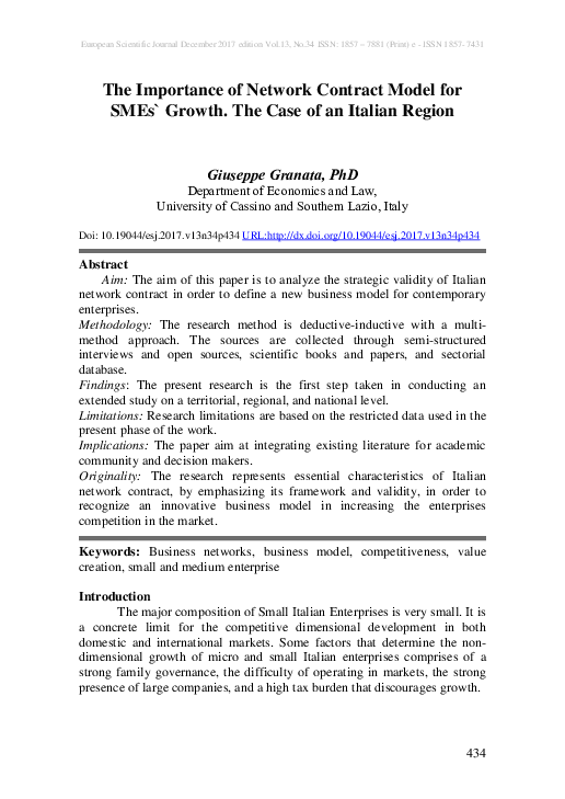 (PDF) The Importance of Network Contract Model for SMEs`Growth. The ...
