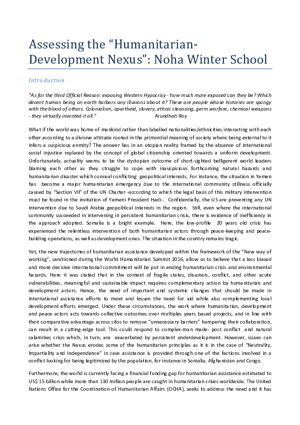 (DOC) Assessing the " Humanitarian-Development Nexus " : Noha Winter School