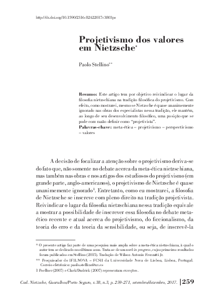 (PDF) Projetivismo dos valores em Nietzsche