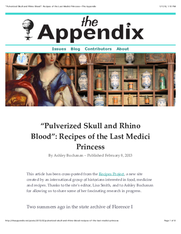 (PDF) “Pulverized Skull and Rhino Blood”: Recipes of the Last Medici ...