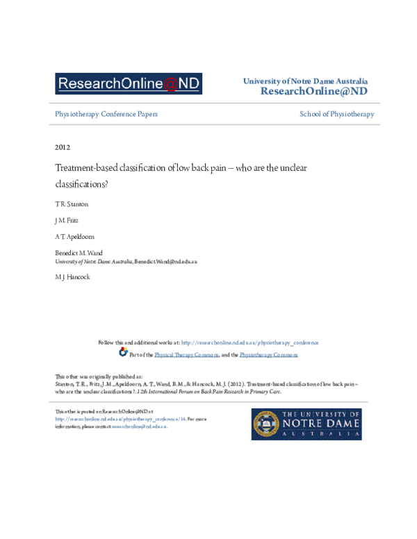 (PDF) Treatment-based classification of low back pain – who are the ...