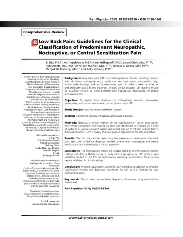 (PDF) Low back pain: guidelines for the clinical classification of ...