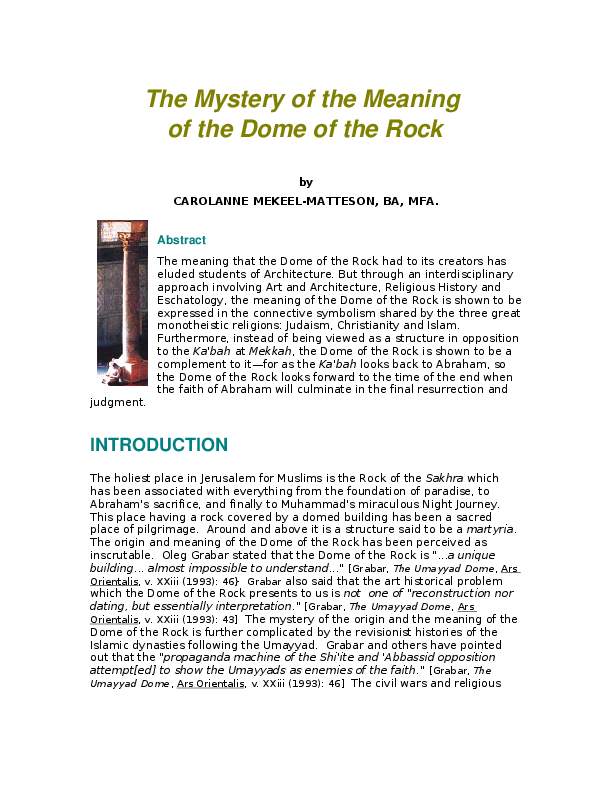 (DOC) The Meaning of the Dome of the Rock-published:The Islamic ...