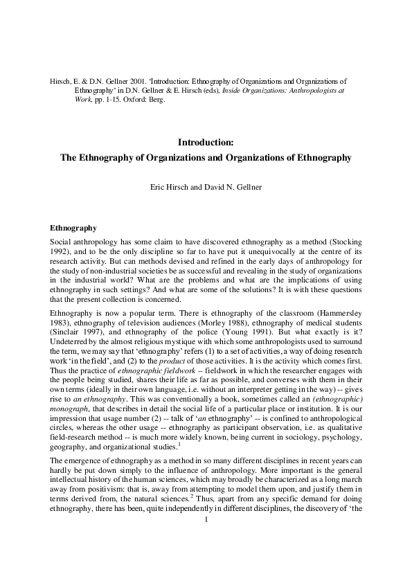 (PDF) Introduction: Ethnography of Organizations and Organizations of ...