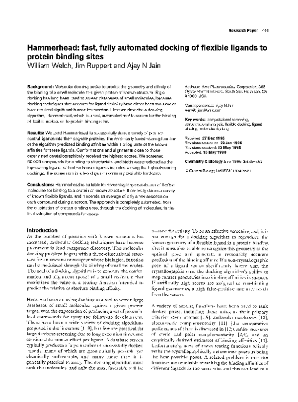 (PDF) Hammerhead: fast, fully automated docking of flexible ligands to ...