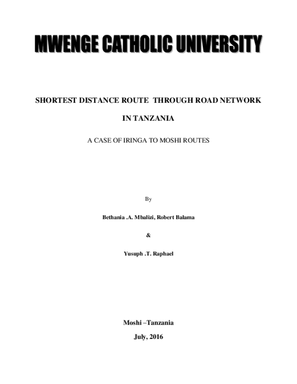 (PDF) SHORTEST DISTANCE ROUTE THROUGH ROAD NETWORK IN TANZANIA A CASE ...