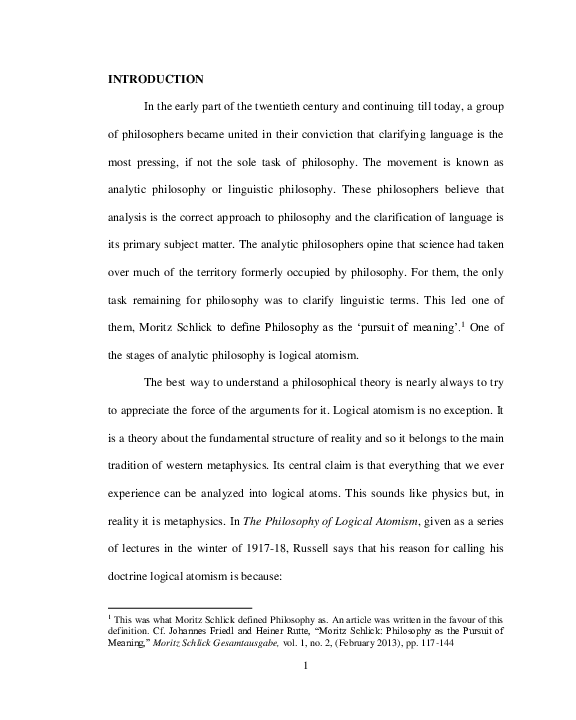 (DOC) Bertrand Russell's Logical Atomism and its Influence on Analytic ...