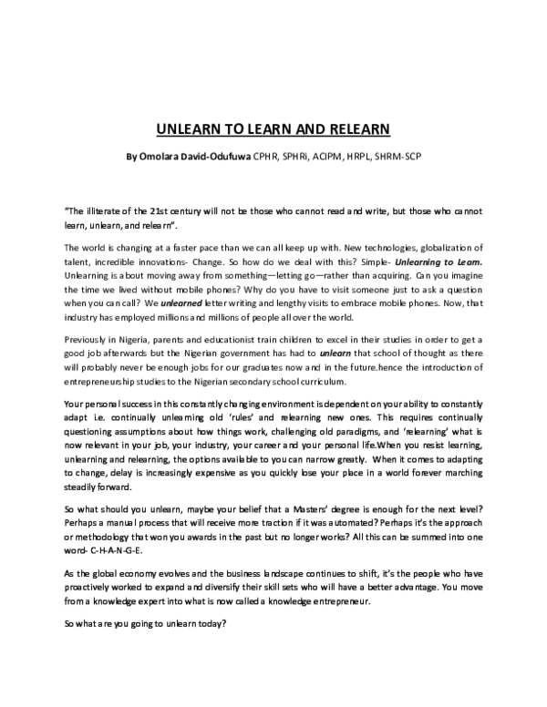 (DOC) UNLEARN TO LEARN AND RELEARN