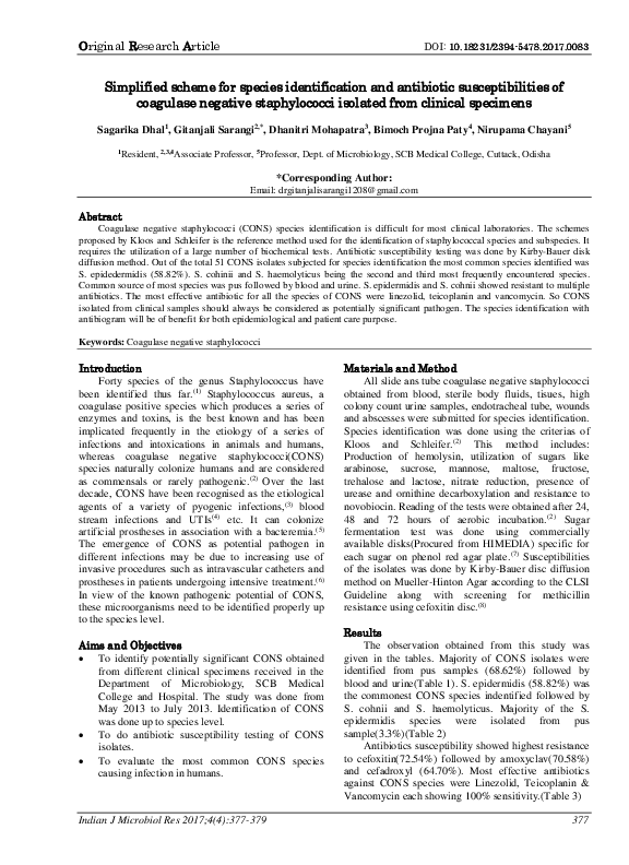 (PDF) Phenotypic and genotypic characterization of biofilm producing clinical coagulase negative ...
