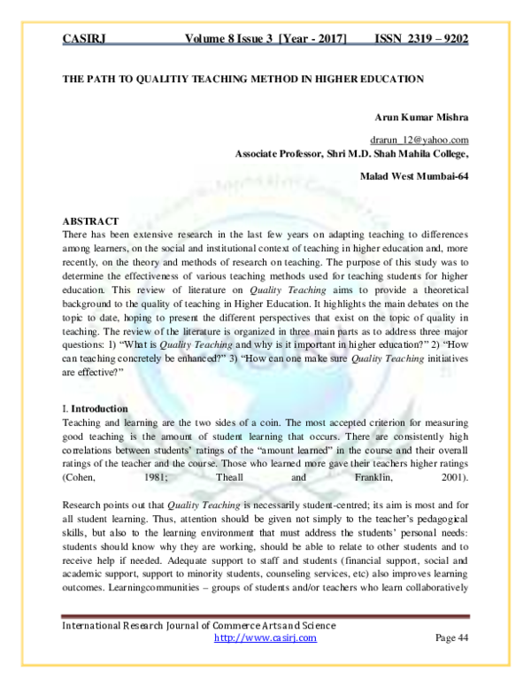 (PDF) THE PATH TO QUALITIY TEACHING METHOD IN HIGHER EDUCATION