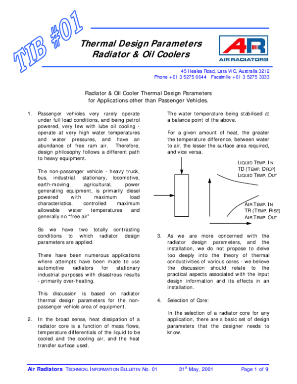 (PDF) Thermal Design Parameters Radiator & Oil Coolers Radiator & Oil Cooler Thermal Design ...