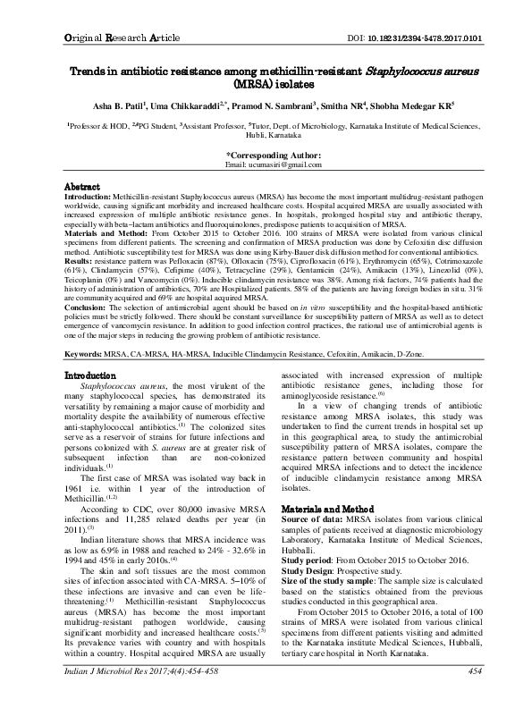 (PDF) Trends in antibiotic resistance among methicillin-resistant Staphylococcus aureus (MRSA ...