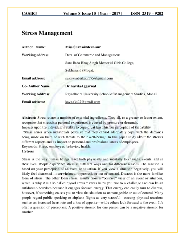 (PDF) Stress Management