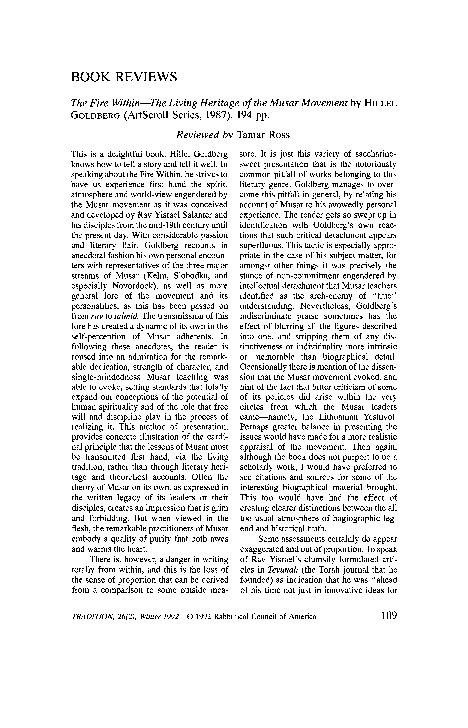 (PDF) Tamar Ross, “Review of ‘The Fire Within: The Living Heritage of ...