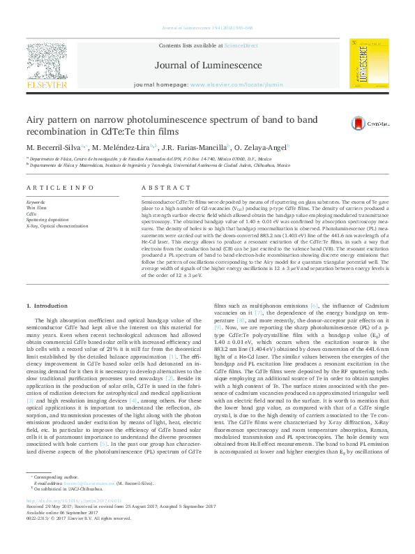 (PDF) Airy pattern on narrow photoluminescence spectrum of band to band ...