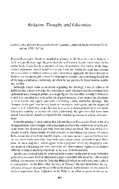 (PDF) Tamar Ross, “Review of ‘Beyond Reasonable Doubt’, by Louis Jacobs ...