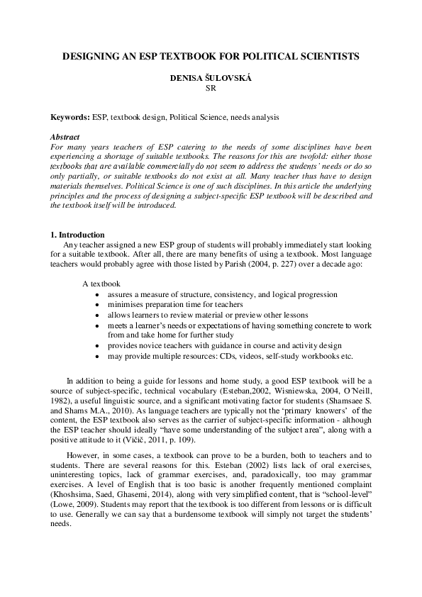 (DOC) Designing an ESP textbook for Political Scientists