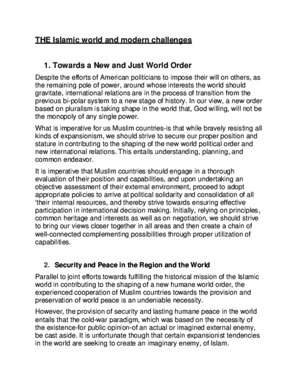 (DOC) THE Islamic world and modern challenges 1. Towards a New and Just ...