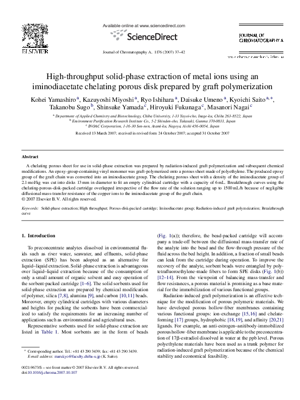 (PDF) High-throughput solid-phase extraction of metal ions using an iminodiacetate chelating ...
