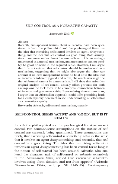 (PDF) Self-control as a normative capacity