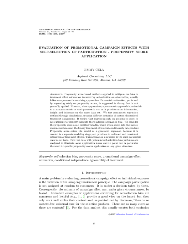 (PDF) EVALUATION OF PROMOTIONAL CAMPAIGN EFFECTS WITH SELF-SELECTION OF ...
