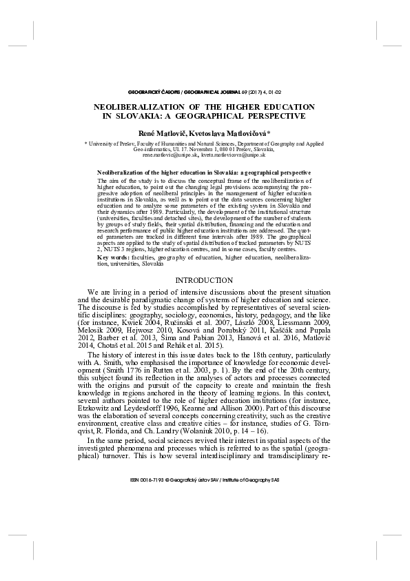 (PDF) NEOLIBERALIZATION OF THE HIGHER EDUCATION IN SLOVAKIA: A ...