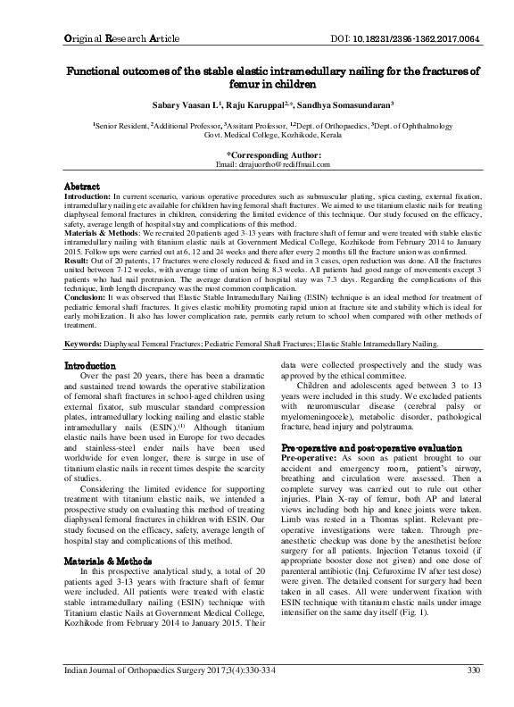 (PDF) Functional outcomes of the stable elastic intramedullary nailing for the fractures of ...