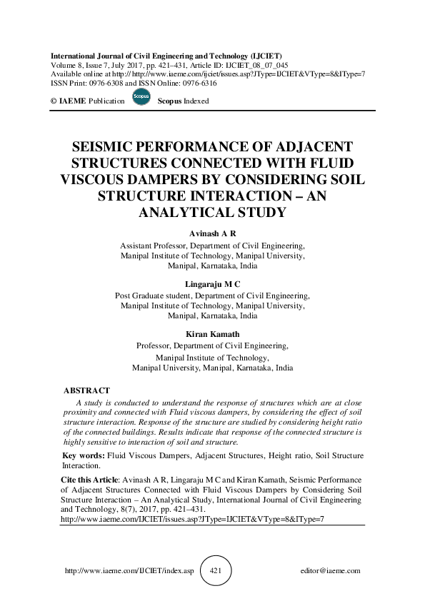 (PDF) SEISMIC PERFORMANCE OF ADJACENT STRUCTURES CONNECTED WITH FLUID VISCOUS DAMPERS BY ...