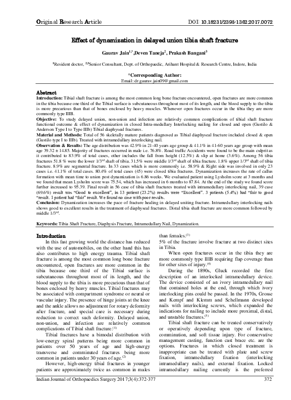 (PDF) Effect of dynamization in delayed union tibia shaft fracture