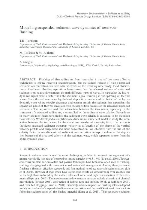 (PDF) Modelling suspended sediment wave dynamics of reservoir flushing