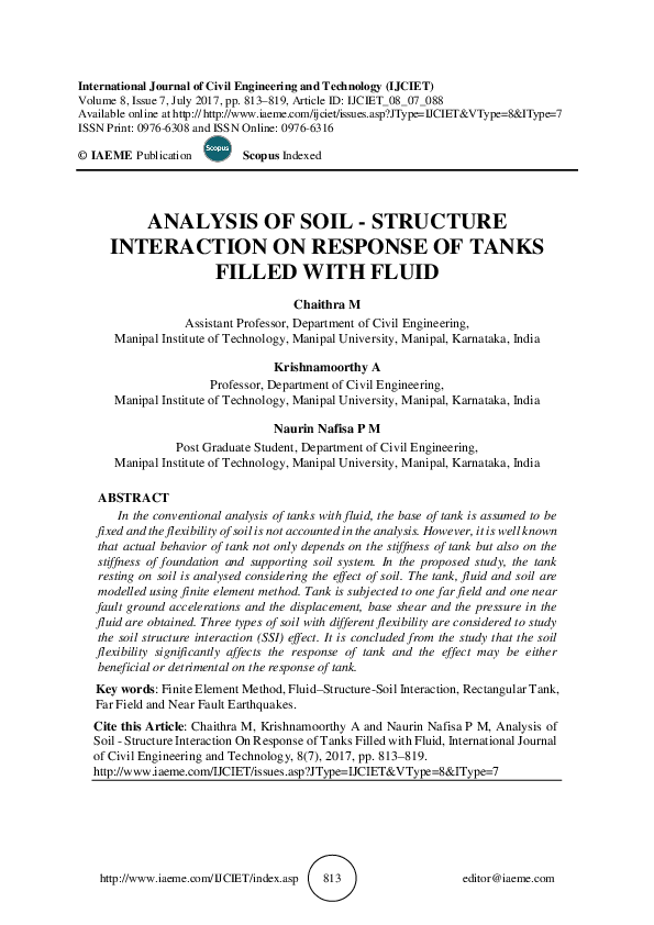 (PDF) ANALYSIS OF SOIL -STRUCTURE INTERACTION ON RESPONSE OF TANKS ...