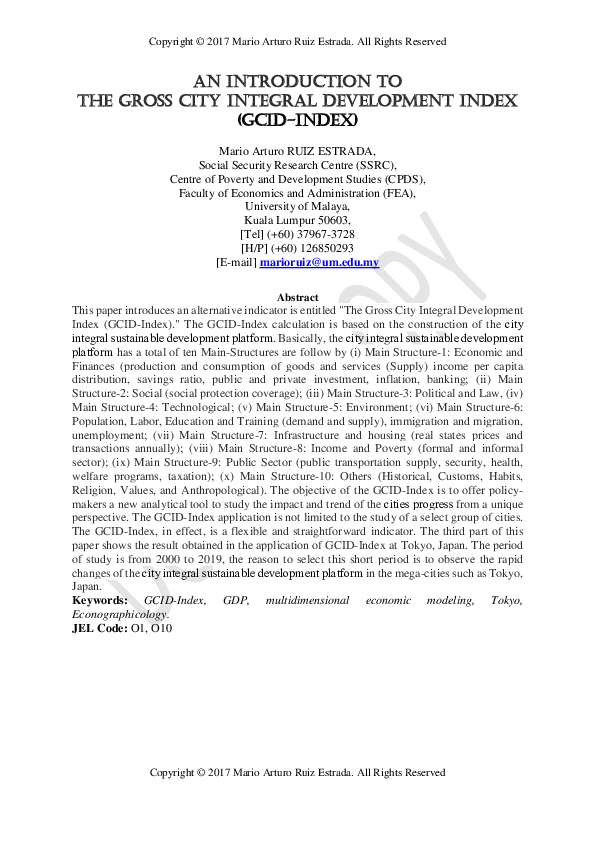 (PDF) An Introduction to the Gross City Integral Development Index ...