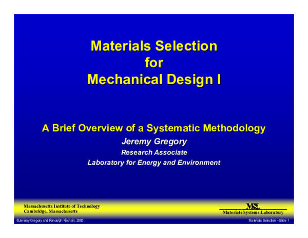 (PDF) Materials Selection Materials Selection for for Mechanical Design ...