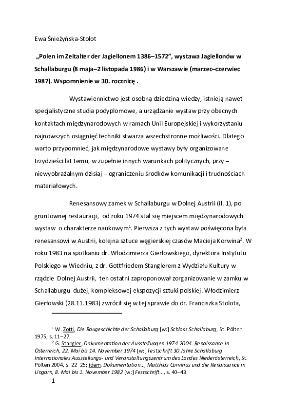 (DOC) E. Śnieżyńska-Stolot, Wystawa Jagiellonów w Schalaburgu i ...