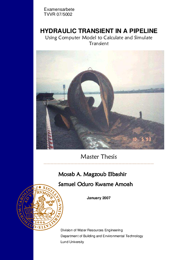 Pdf Hydraulic Transient In A Pipeline Using Computer Model To Calculate And Simulate Transient