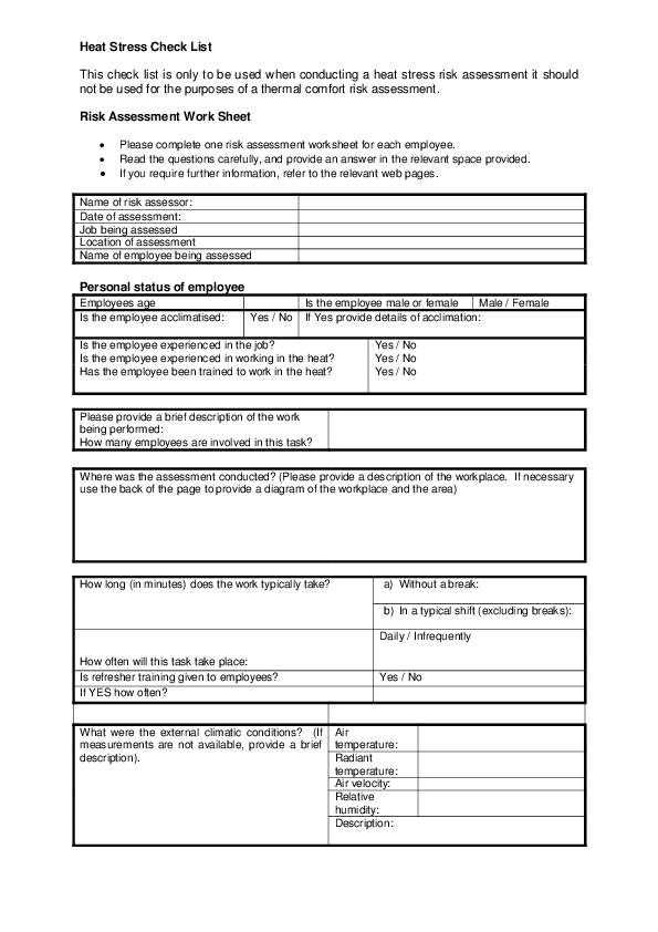 (PDF) Heat Stress Check List