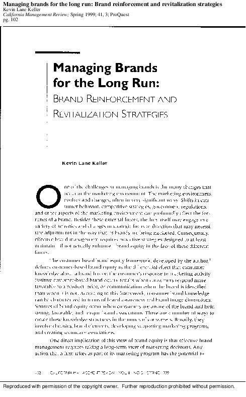 (PDF) Managing brands for the long run: Brand reinforcement and ...
