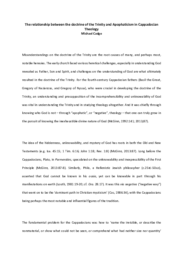 (DOC) The Trinity, Apophaticism, and the Cappadocian Fathers