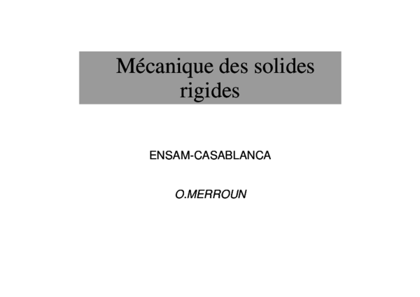 (PDF) Mécanique des solides rigides