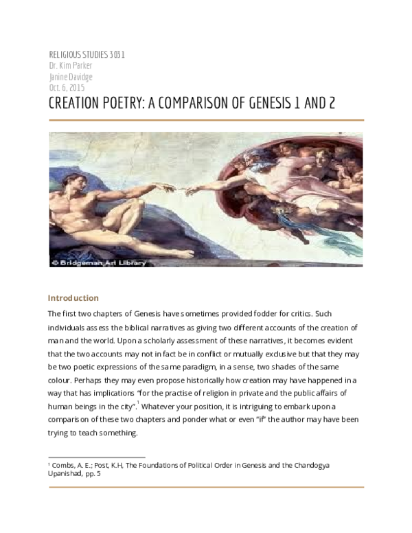 (PDF) CREATION POETRY: A COMPARISON OF GENESIS 1 AND 2