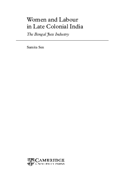 (PDF) Women and Labour in Late Colonial India | Samita Sen - Academia.edu