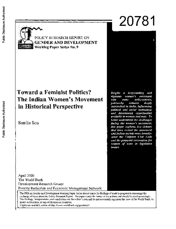 (PDF) Toward a Feminist Politics? The Indian Women's Movement in ...