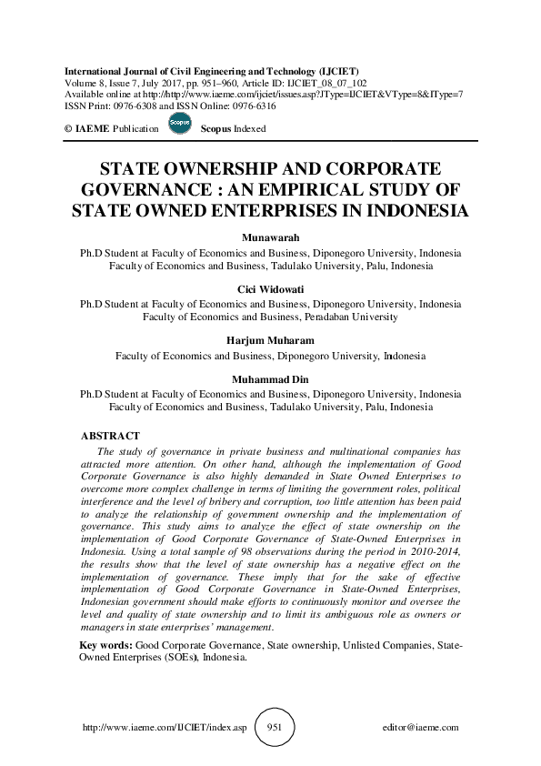 (PDF) STATE OW GOVERNANCE : AN EMPI STATE OWNED ENTERPRI STATE OWNERSHIP AND CORPORAT GOVERNANCE ...