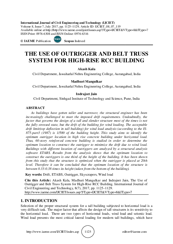 (PDF) THE USE OF OUTRIGGER AND BELT TRUSS SYSTEM FOR HIGH-RISE RCC BUILDING