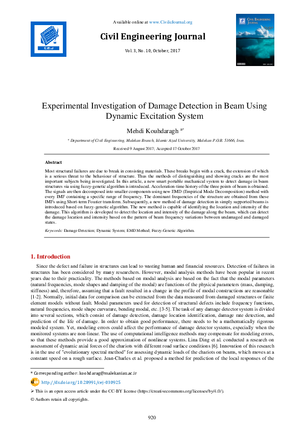 (PDF) Experimental Investigation of Damage Detection in Beam Using ...