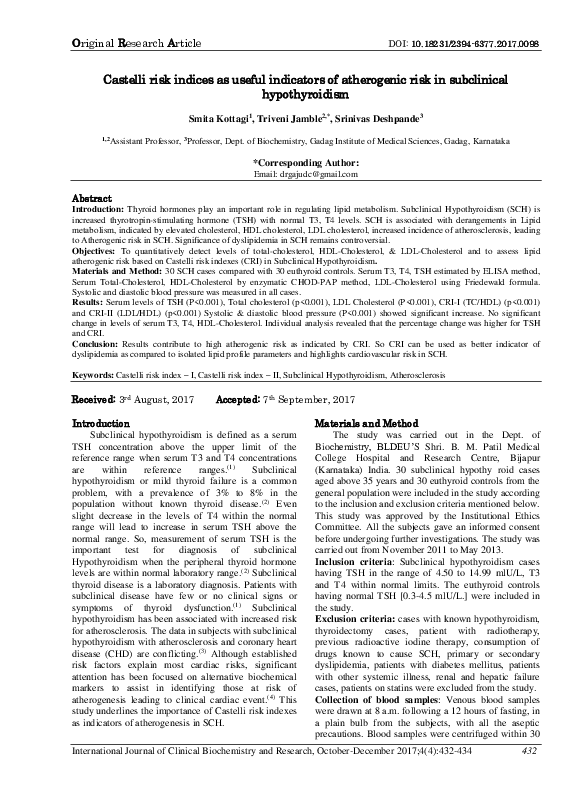 (PDF) Castelli risk indices as useful indicators of atherogenic risk in ...