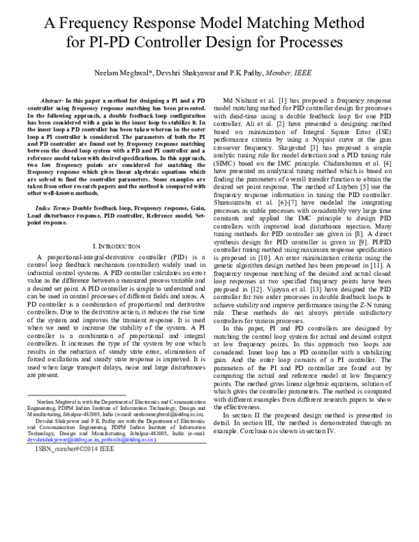 Pdf A Frequency Response Model Matching Method For Pi Pd Controller