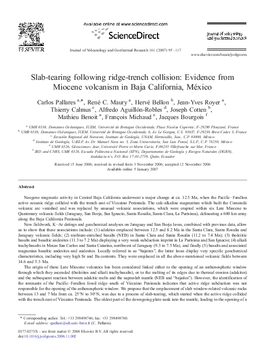 (PDF) Slab tearing following ridge-trench collision: evidence from late ...