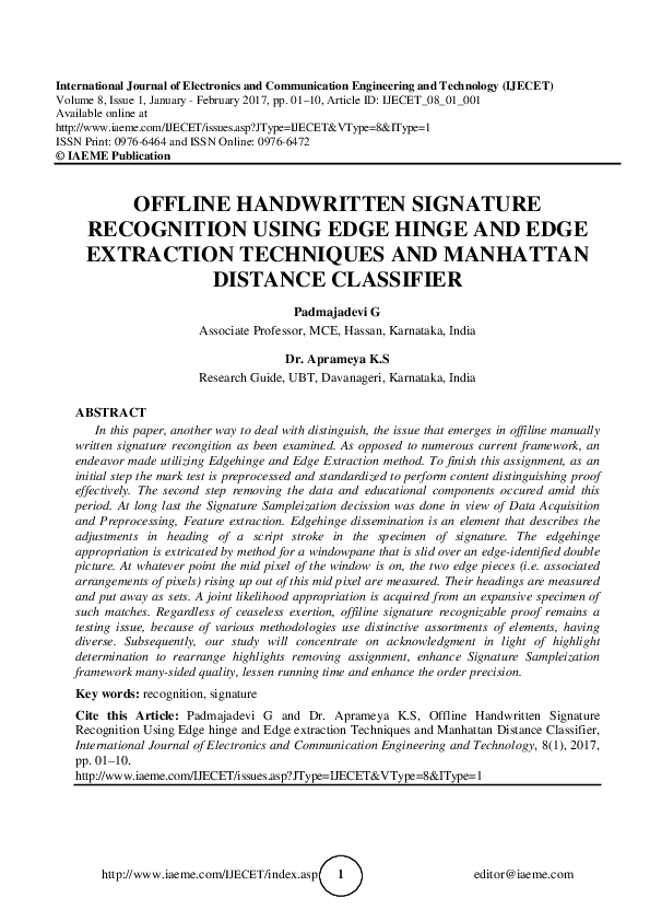 Pdf Offline Handwritten Signature Recognition Using Edge Hinge And