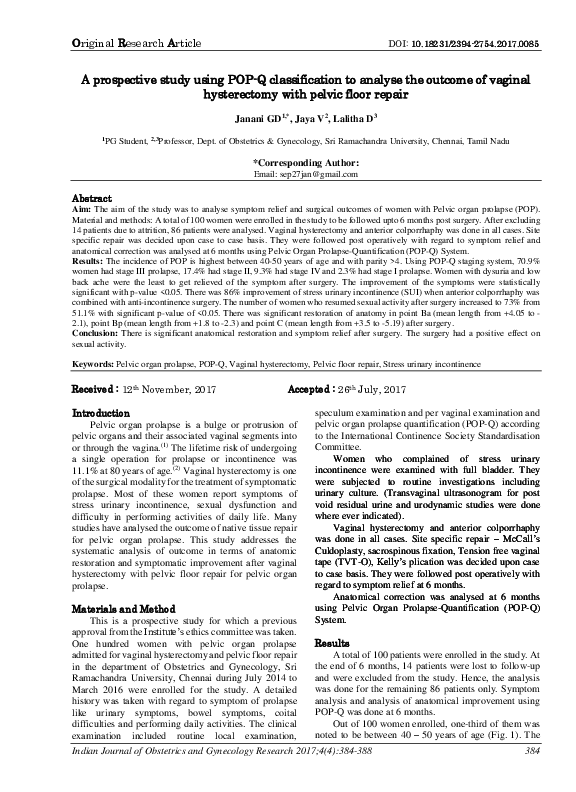 (PDF) A prospective study using POP-Q classification to analyse the ...